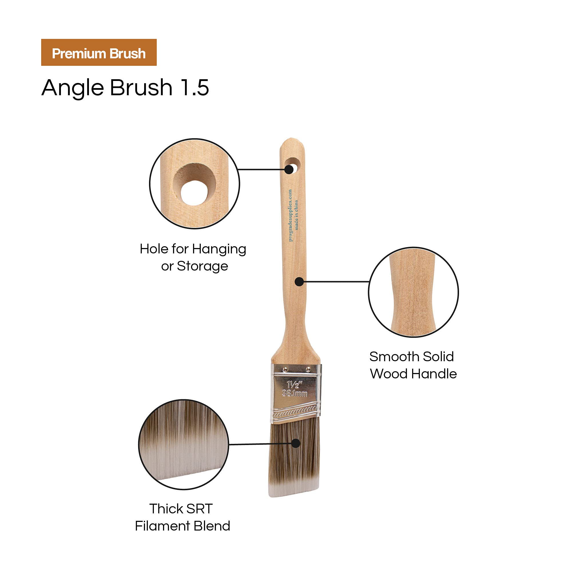 Vermeer Paint Brush Set - 3-Pack - 1.5" Angle Brushes for All Latex and Oil Paints & Stains - Home Improvement - Interior & Exterior Use