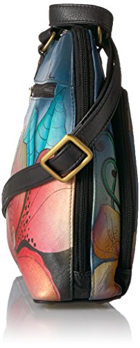Anna by Anuschka Women's Genuine Leather Zip Around Cross Body | Medium Organizer with External Credit Card Pocket | Midnight Floral
