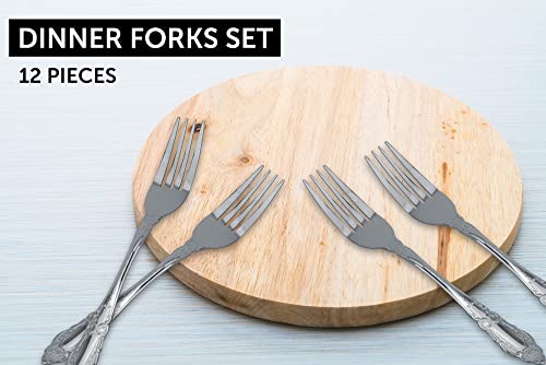 DecorRack Dinner Forks, Set of 12 Stainless Steel Table Forks, Flatware Everyday Silverware use for Home, or Restaurant