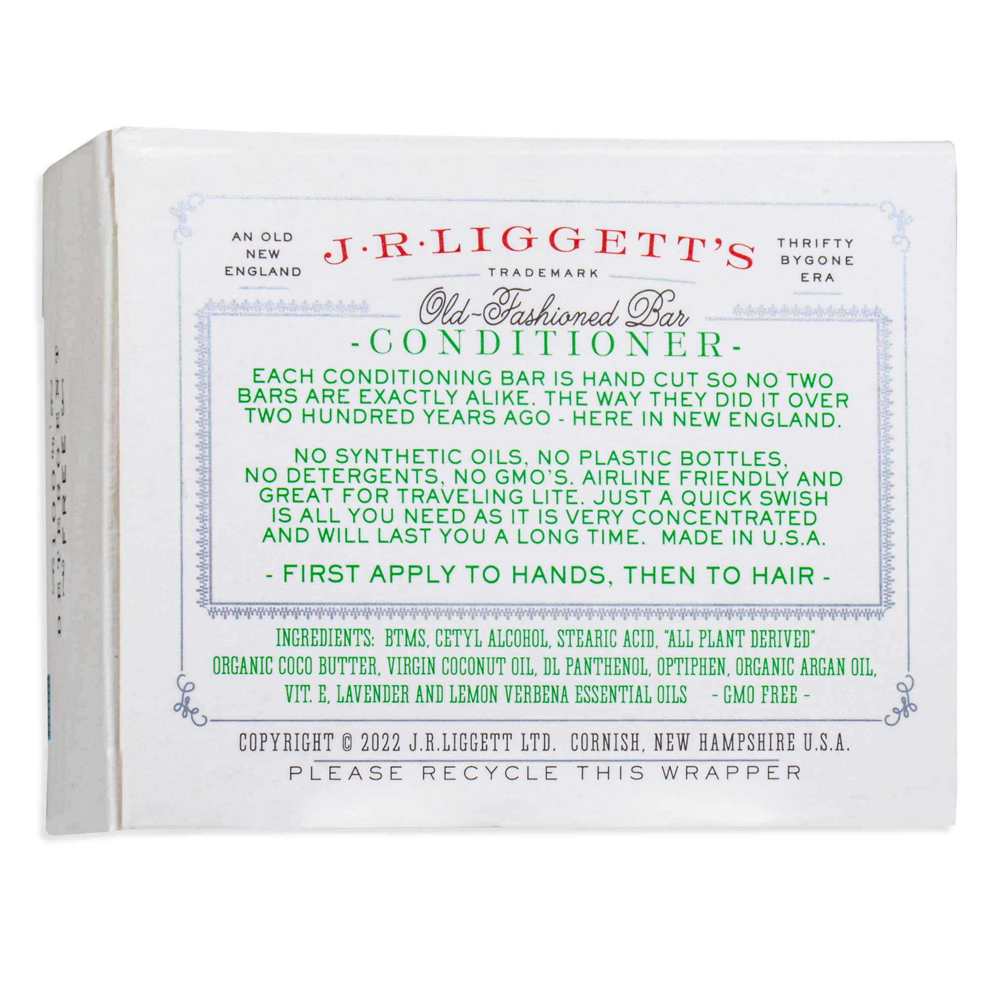 J·R·LIGGETT'S Hair Conditioner Bar - Natural Dry Bar For Natural Curly Hair - Plant Based Ingredients-Zero Waste, Sulfate & Cruelty-Free - Conditioner - 1.75 Ounces