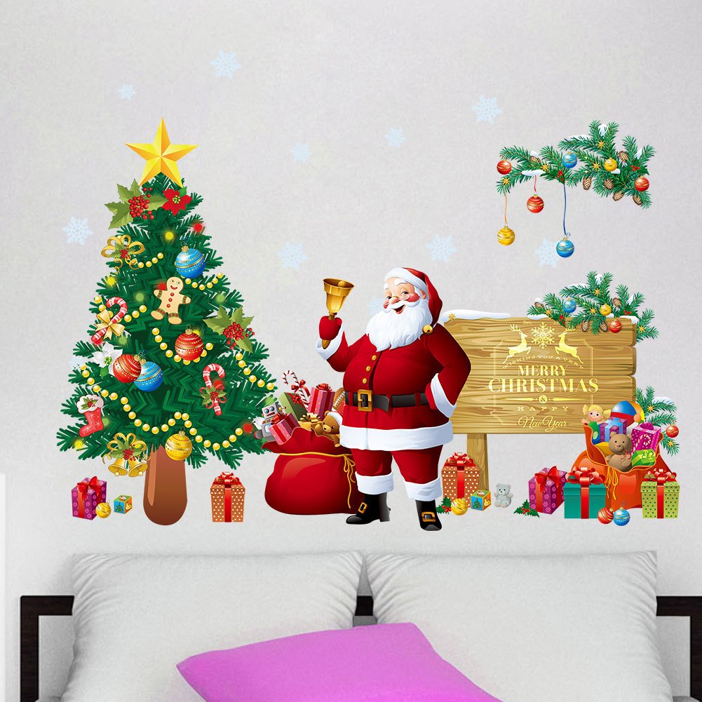 Santa Claus Christmas Tree Wall Decals Christmas New Year Peel and DIY Stickers Decoration for Home Office Nursery Decor