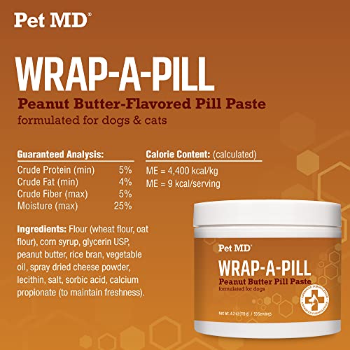 Pet MD Wrap A Pill Peanut Butter Flavored Pill Paste for Dogs - Make a Pocket to Hide Pills and Medication for Pets - 59 Servings