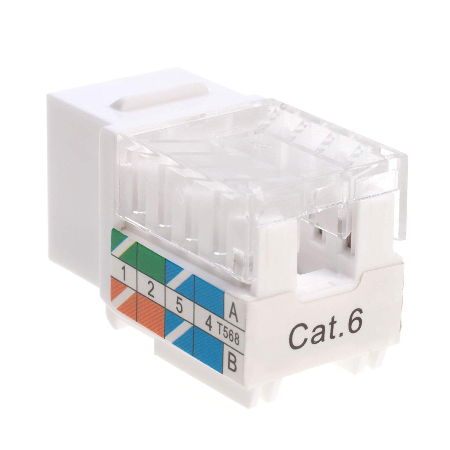 SATMAXIMUM Cat6 Keystone Ethernet Wall Jack Punch Down UTP 45-Degree (Easier Termination Than 90-Degree), RJ45 Slim Profile Speed Termination 45° Angled White (50 Pack)