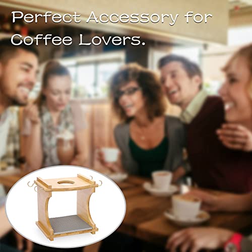 ELLDOO Bamboo Coffee Dripper Stand, Pour Over Coffee Stand, Coffee Extraction Drip Station,Coffee Shared Pot Filter Cup Holder with Grey Silicone Dripper Mat