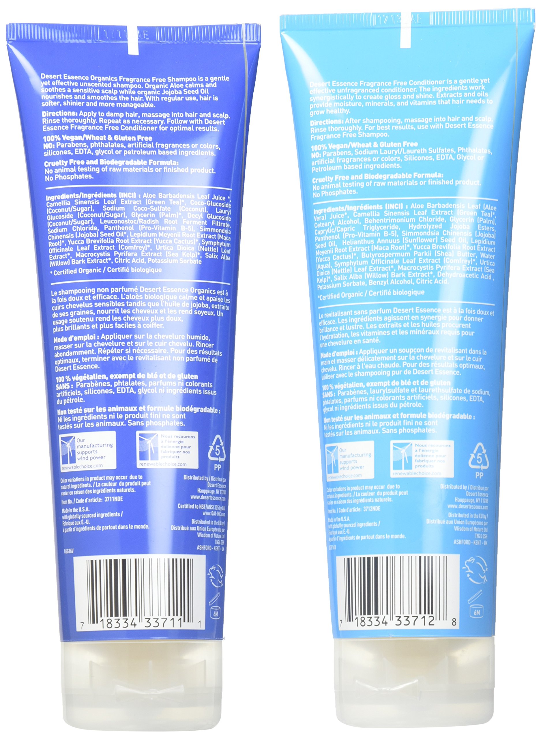Desert Essence Fragrance Free Shampoo & Conditioner Bundle - 8 Fl Ounce - Pure - Vitamin B5 - Green Tea - Softer, Shinier & More Manageable - Aloe Vera - Unscented