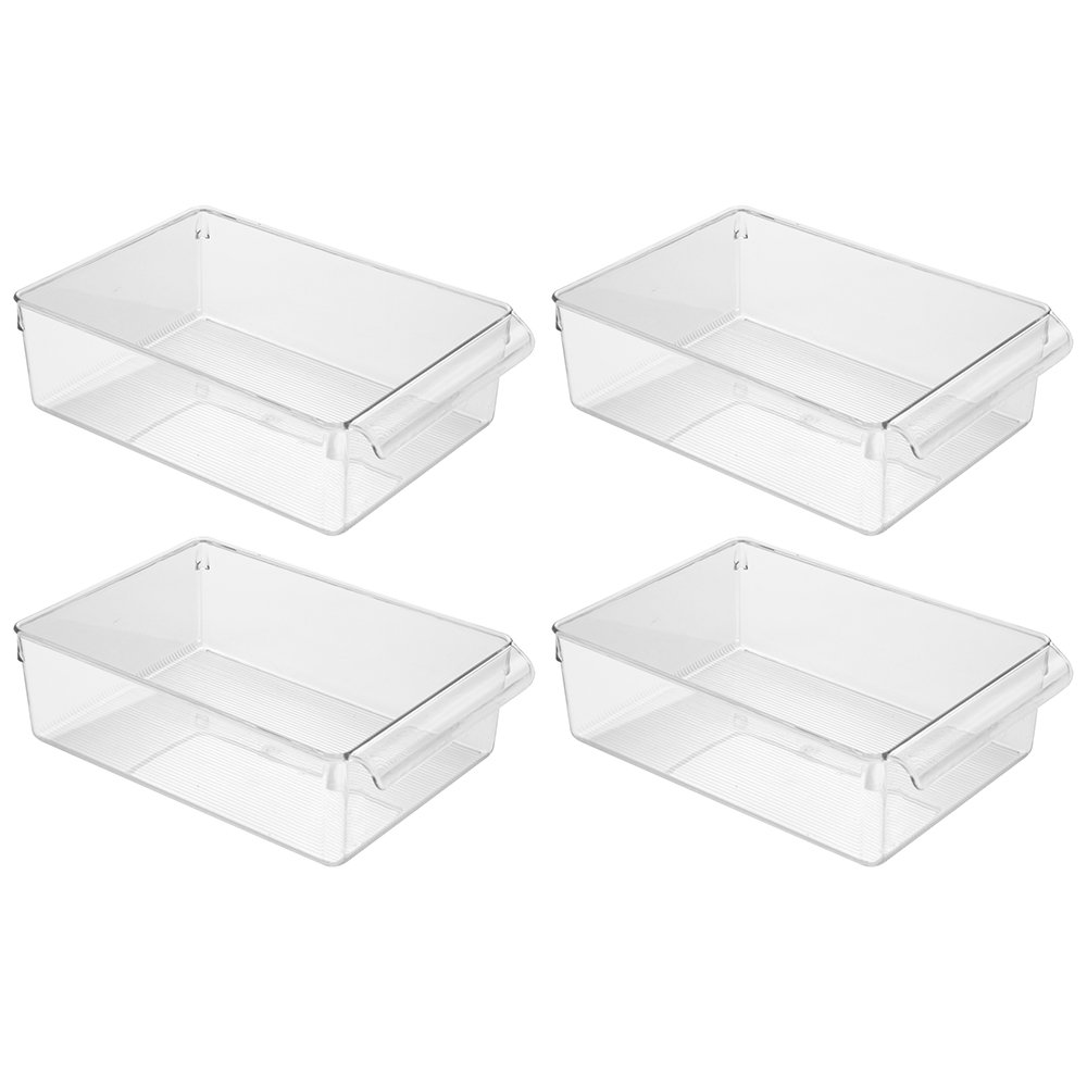 iDesign Linus Kitchen, Pantry, Refrigerator, Freezer Storage Container - 4 Pack, Clear, Large
