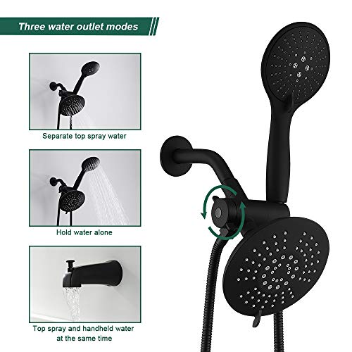 AIHOM Shower System Shower Faucet Set, Dual Shower Heads, 2 in 1 Shower Faucets Set with 5 Function Hand Shower and Tub Faucet Shower Combo Set, Brushed Nickel/Matte Black