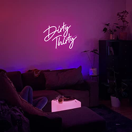 Alkkign Dirty Thirty Neon Sign 30th Birthday Party Neon Signs Dimmable Pink Letter LED Neon Lights USB Powered with Switch for Bedroom Wall Decor Bar Club Hotel Restaurant Party Wall Hanging Decoration