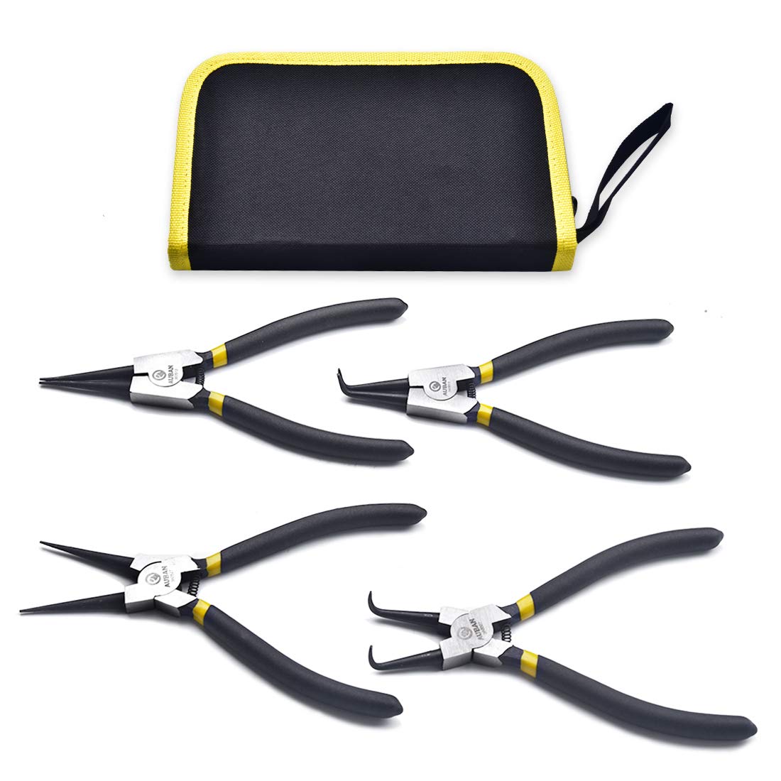 4 Piece 7-Inch Snap Ring Pliers Set, Internal/External Circlip Pliers Kit Straight/Bent Jaw Pliers Tips C-Clip Pliers with Storage Pouch