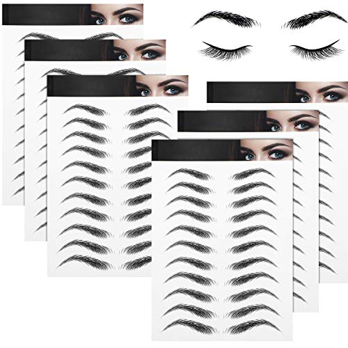 6 Sheets 4D Hair-Like Waterproof Eyebrow Tattoos Stickers Eyebrow Transfers Stickers Temporary Brow Tattoo Peel Off Grooming Shaping Eyebrow Sticker in Arch Style, 66 Pairs Black (High Arch Eyebrow)