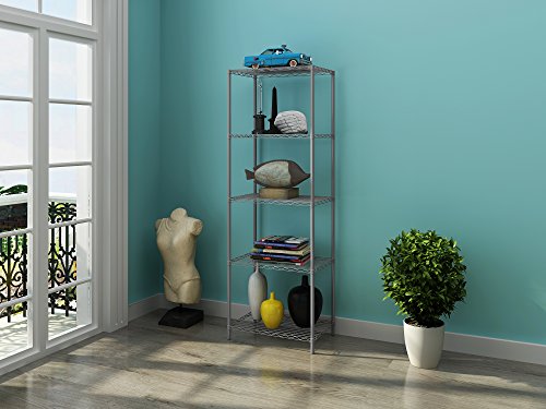 JEROAL 5-Tier Wire Shelving Unit, Multipurpose Standing Storage Shelves Metal Display Rack for Pantry Laundry Bathroom Kitchen Garage Closet Organization,350LbS Capacity,13.8" D×21" W×61" H,Gray