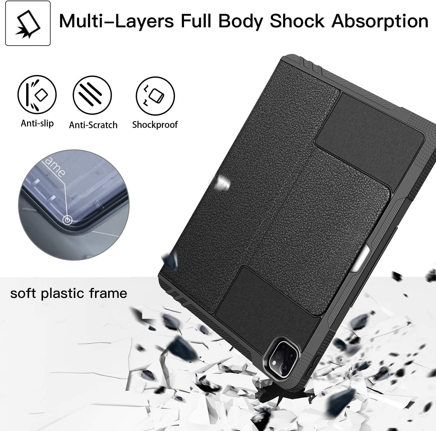 ZtotopCases for New iPad Pro 12.9 Inch 6th/5th/4th Generation 2022/2021/2020, [6 Magnetic Stand Angles] Protective Cover with Pencil Holder, Auto Wake/Sleep, Black