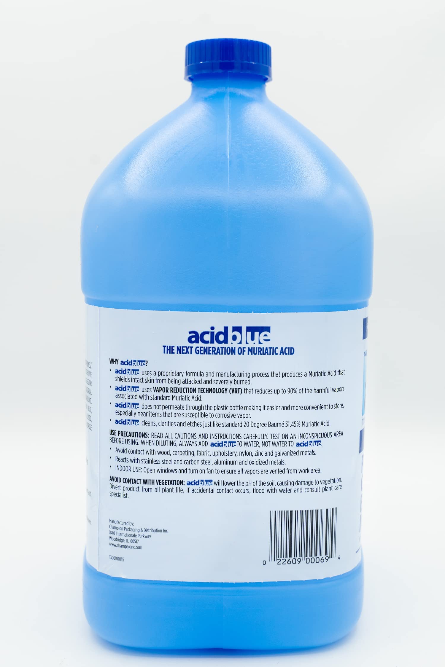 Acid Blue Muriatic Acid by CPDI - Swimming Pool pH Reducer Balancer | Buffered, Low-Fume - Case (4 Gallons)