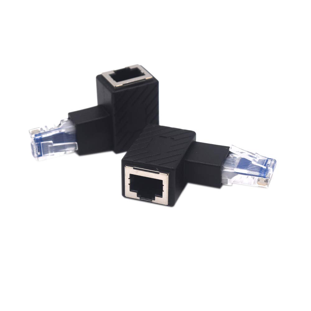 Kework 2 Pack Network RJ45 Extender, 90 Degree Right Angle Ethernet LAN RJ45 Male to Female Extension Adapter Connector for Cat5 Cat5e