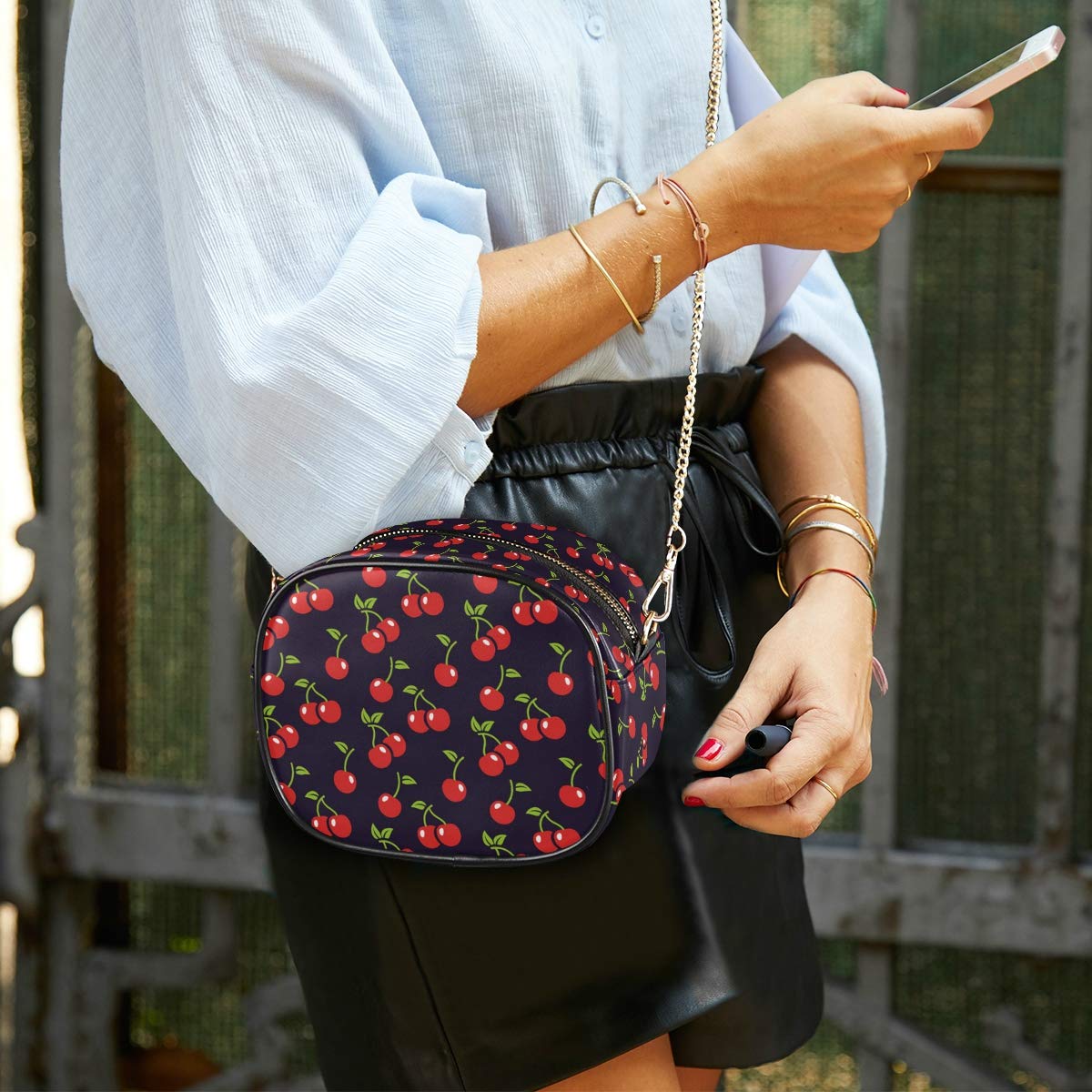 ALAZA PU Leather Small Crossbody Bag Purse Wallet Cherry Red Cell Phone Bags with Adjustable Chain Strap & Multi Pocket