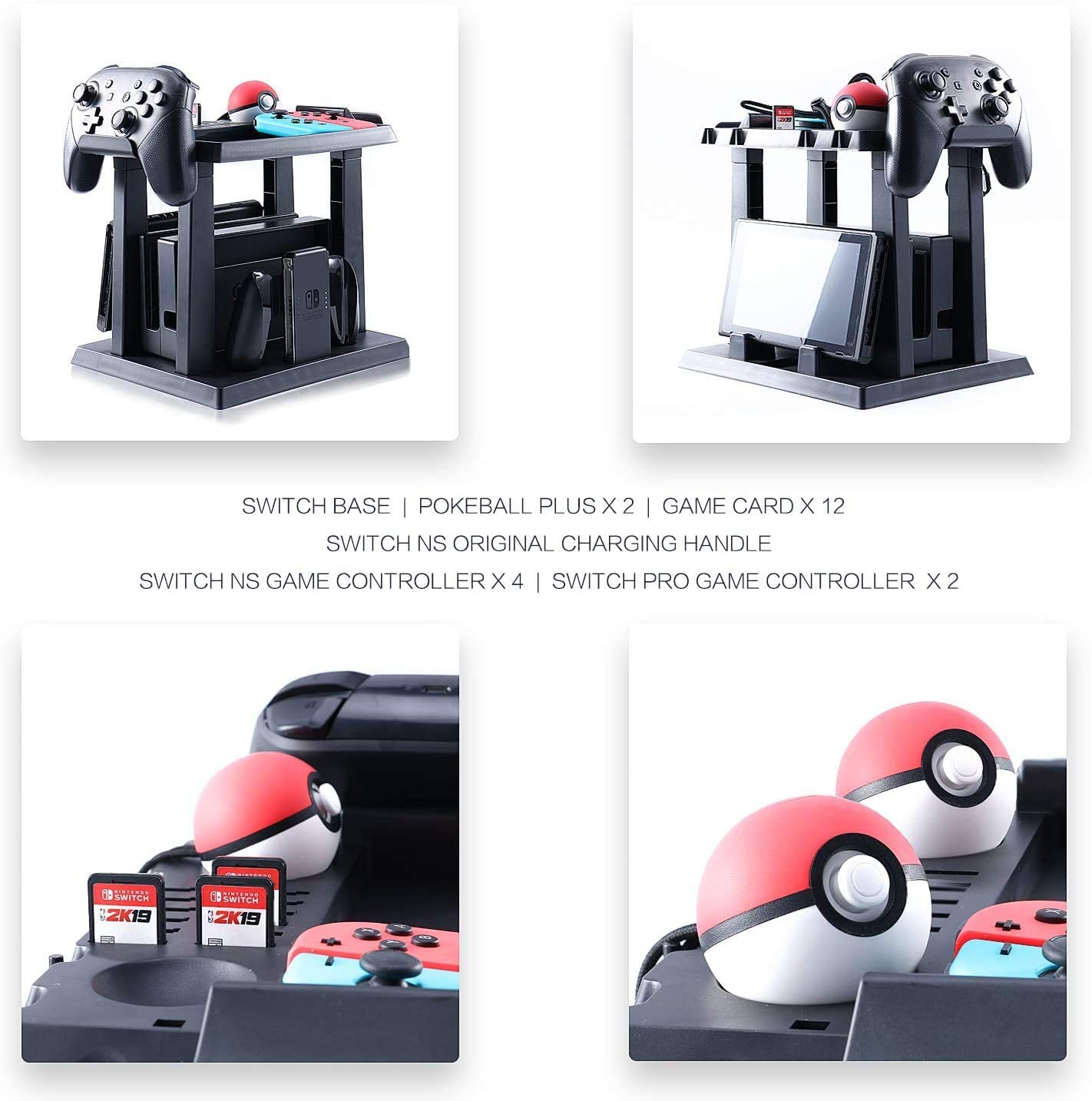 ANNMETER Switch Game Station Organizer with Controller Charger, Charging Dock for Switch, Joycons, Pokeballs, Pro Controller, Accessories Kit Storage