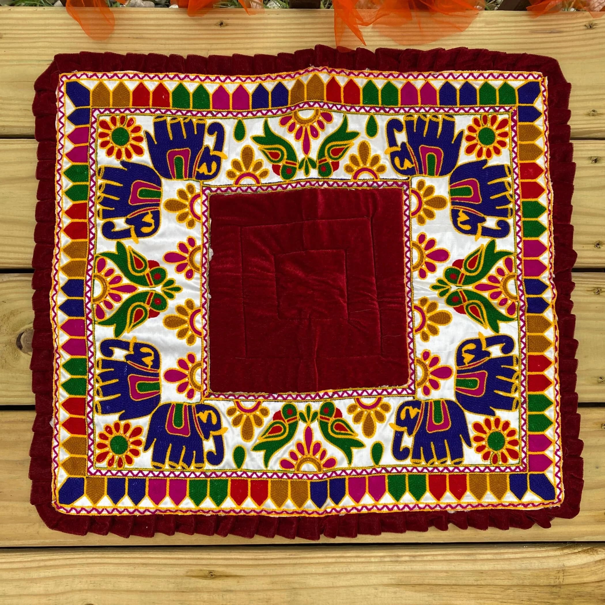 LOVENSPIRE Elephant Pooja Aasan Rug Velvet Prayer Mat Meditation Multipurpose Aasan for Ganesh Pooja Diwali Pooja Mandir and Festive Decor Diwali Decoration Housewarming Gift