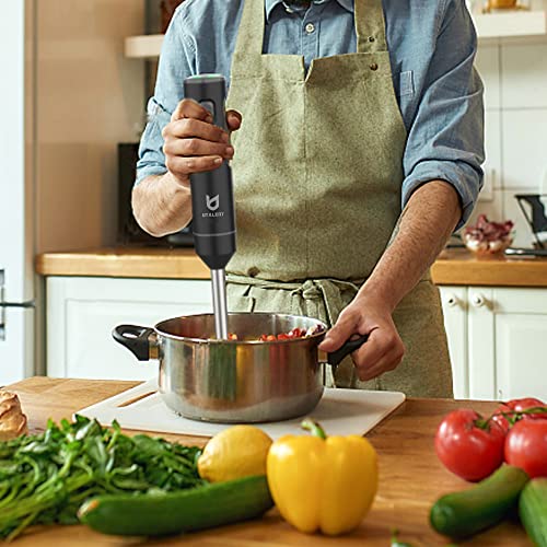 Cordless Hand Blender, UTALENT Variable Speed Immersion Blender Rechargeable, with Fast Charger, 500ml Chopper, 600ml container, Egg Whisk, for Smoothies, Baby Food and Soups β Black