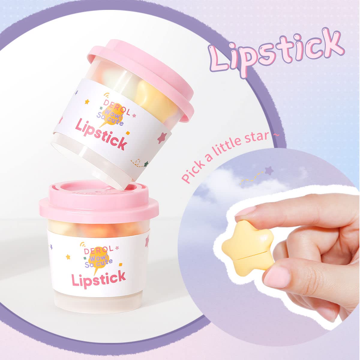 6-Color Mini Matte Color Star Capsule Lipstick set. Mini Long Lasting Non Stick Cups .Velvet Portable Star Candy Colour Capsule Lipstick Set. Suitable For All Kinds Of Occasions, PINK