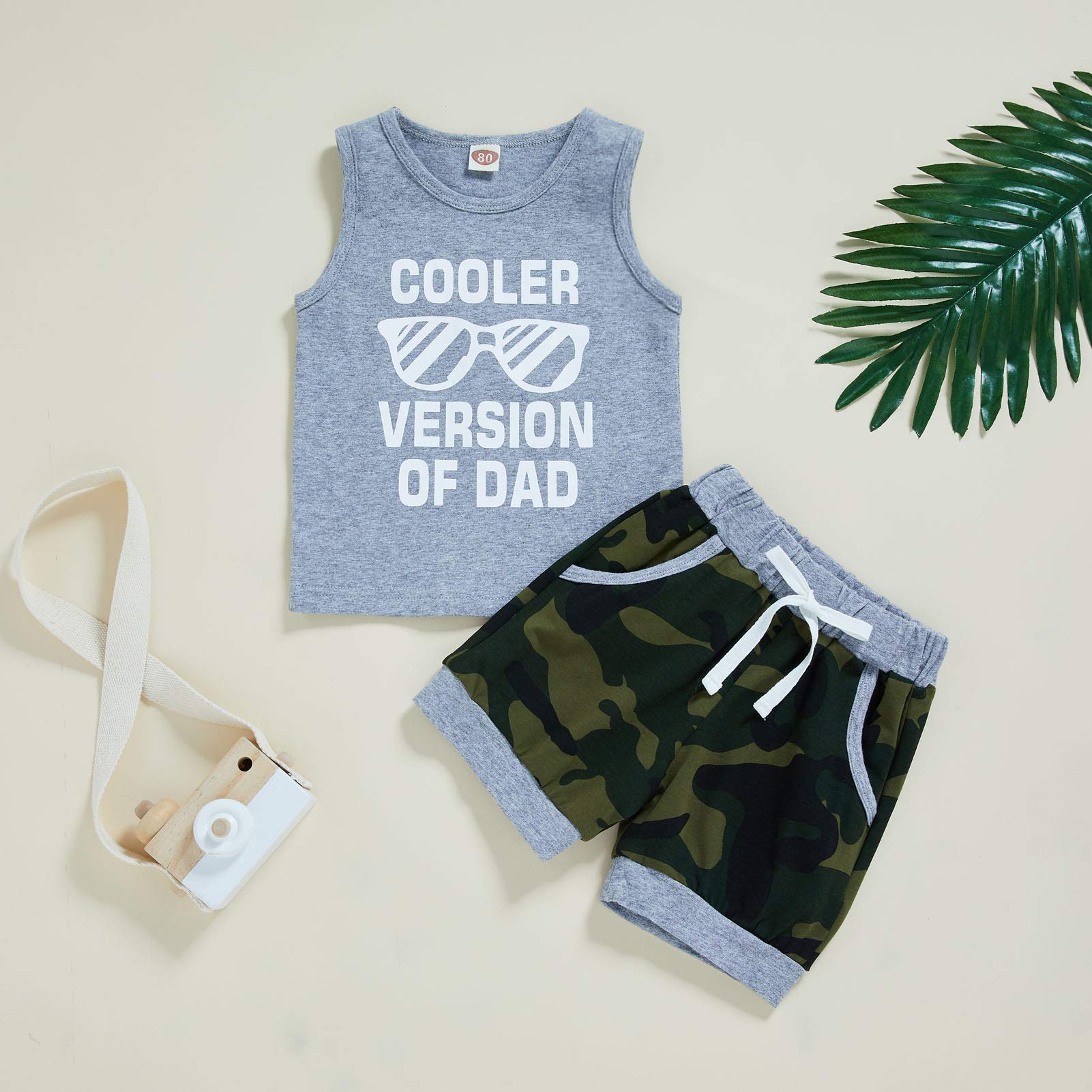 Sinhoon Baby Boy Shorts Clothes Toddler Cooler Version of Dad Print Vest Tops Camouflage Pants Summer Outfit 2Pcs Set(Gray,18-24 Months)
