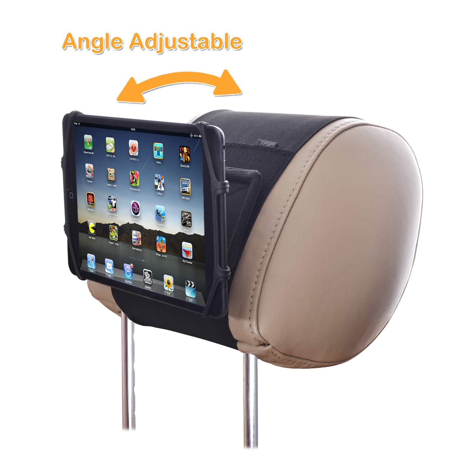 TFY Car Headrest Mount for 7-10 inch Fire, Fire HD, Kids Edition Tablets, Angle Adjustable Holder with Silicon Holding Net