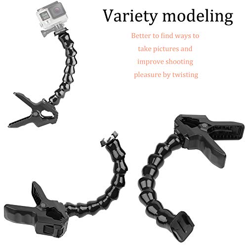 Gopro Accessories, Adjustable gooseneck Jaws Flex Fixture Bracket Compatible with GoPro Hero 11/10/9/8/ 7, Fusion, Hero (2018), 6, 5, 4, Session, 3 +, 3, 2, 1, Xiaomi Easy,DJI Osmo Camera