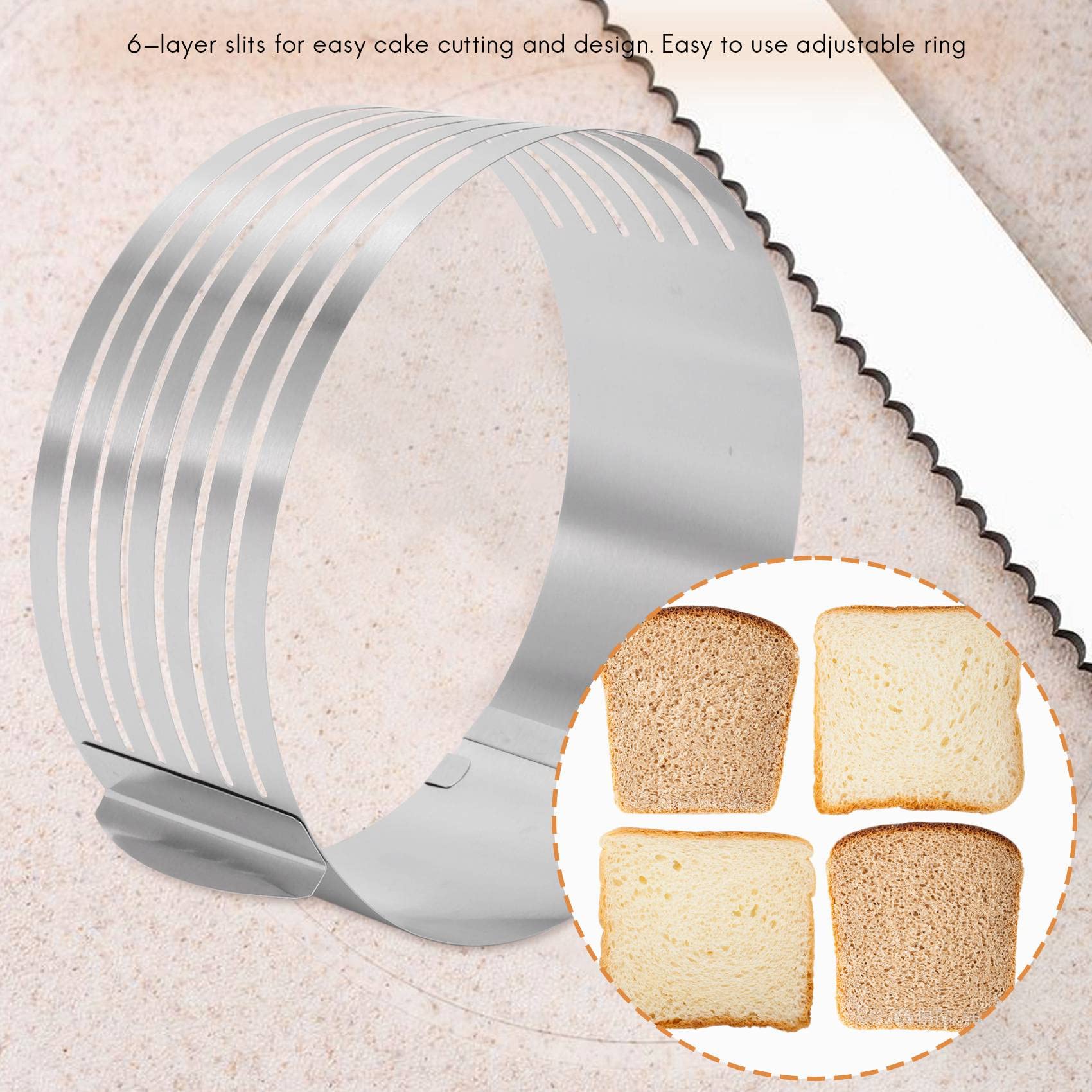 6 to 8 Inch Adjustable Cake Ring for Cutting Layers, Slicing and Leveling Cakes, Stainless Steel 7-Layer Cake Toast Slicer Leveler