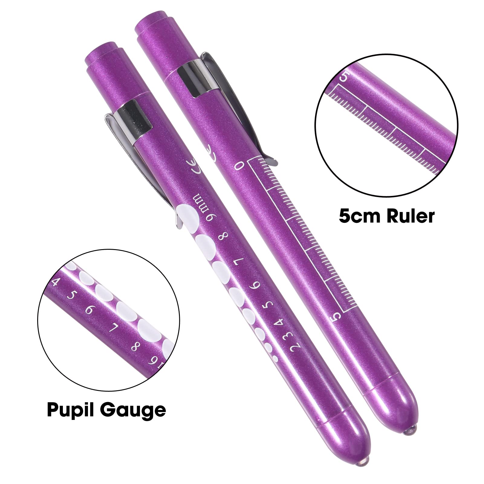 ACEIRMC 3pcs Pen Light,Nurse Medical Reusable LED Penlight White Light with Pupil Gauge and Ruler (Rose + Purple + Rose Gold)