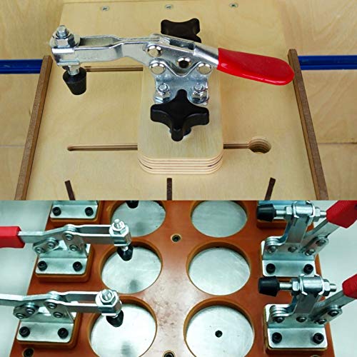 AConnet Adjustable Toggle Clamp 12 Pack 201-B Style Quick Release Toggle Latch Hold Down Clamp Antiskid Red Horizontal Clamp 360Lbs Holding Capacity Quick Release Woodworking Tool