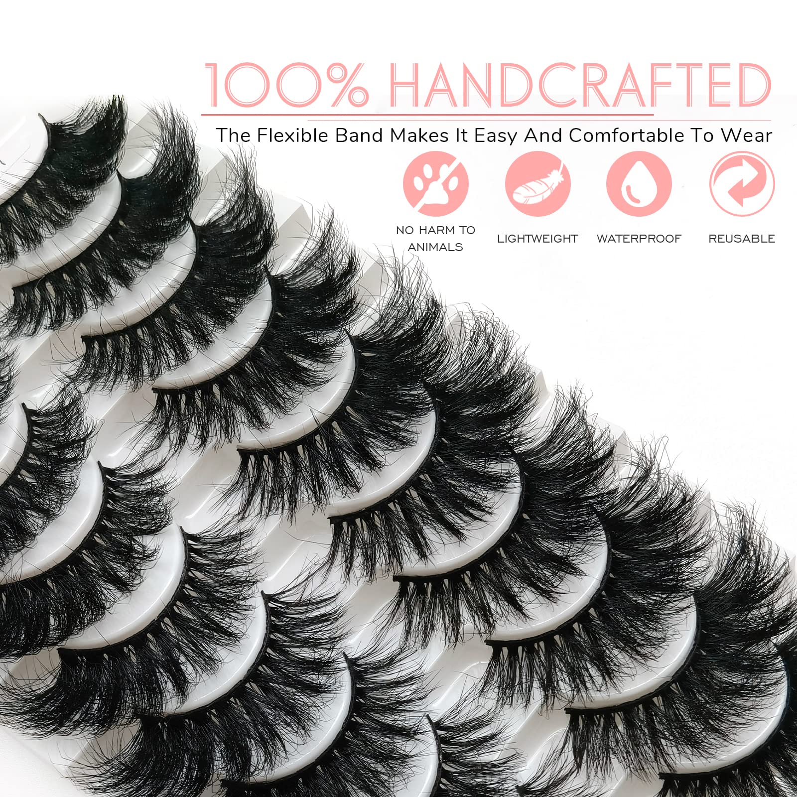 20mm False Eyelashes Cat-Eye Fluffy Mink Lashes, Faux Mink Eyelashes 10 Pairs, 8d Dramatic Long Thick Volume Fake Eyelashes(Z67)