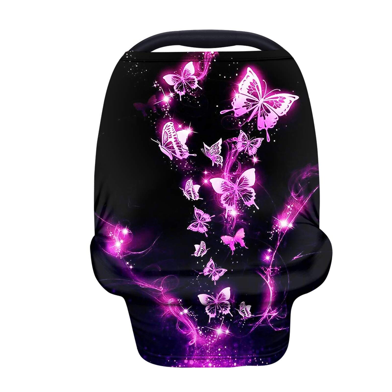 JOAIFO Pink Neon Butterfly Print Carseat Cover Girls Stretchy Baby Carseat Canopy Soft Breathable Nursing Covers for Breastfeeding Protector