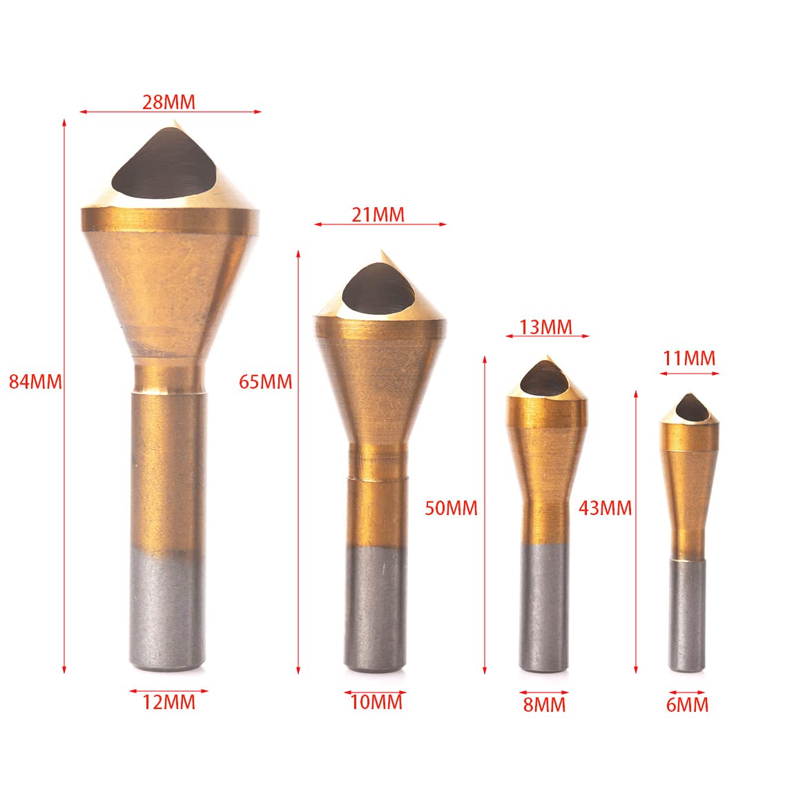 ATOPLEE Countersink Drill Bit Set,4pcs 90 Degree High Speed Steel Deburring Tool Hole Cutter