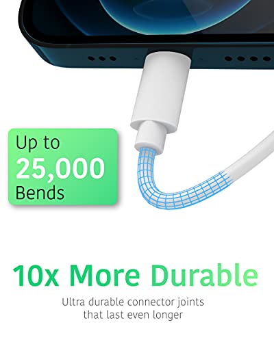 TALK WORKS Charger Lightning Cable Compatible w/iPhone 13/Pro/Pro Max, 14/Plus/Pro/Pro Max, 12, 11 Pro/Max/Mini, XR, XS/Max, X, 8, 7, 6, 5, SE, iPad, AirPods, Watch - 12' Cord - MFI Certified (White)