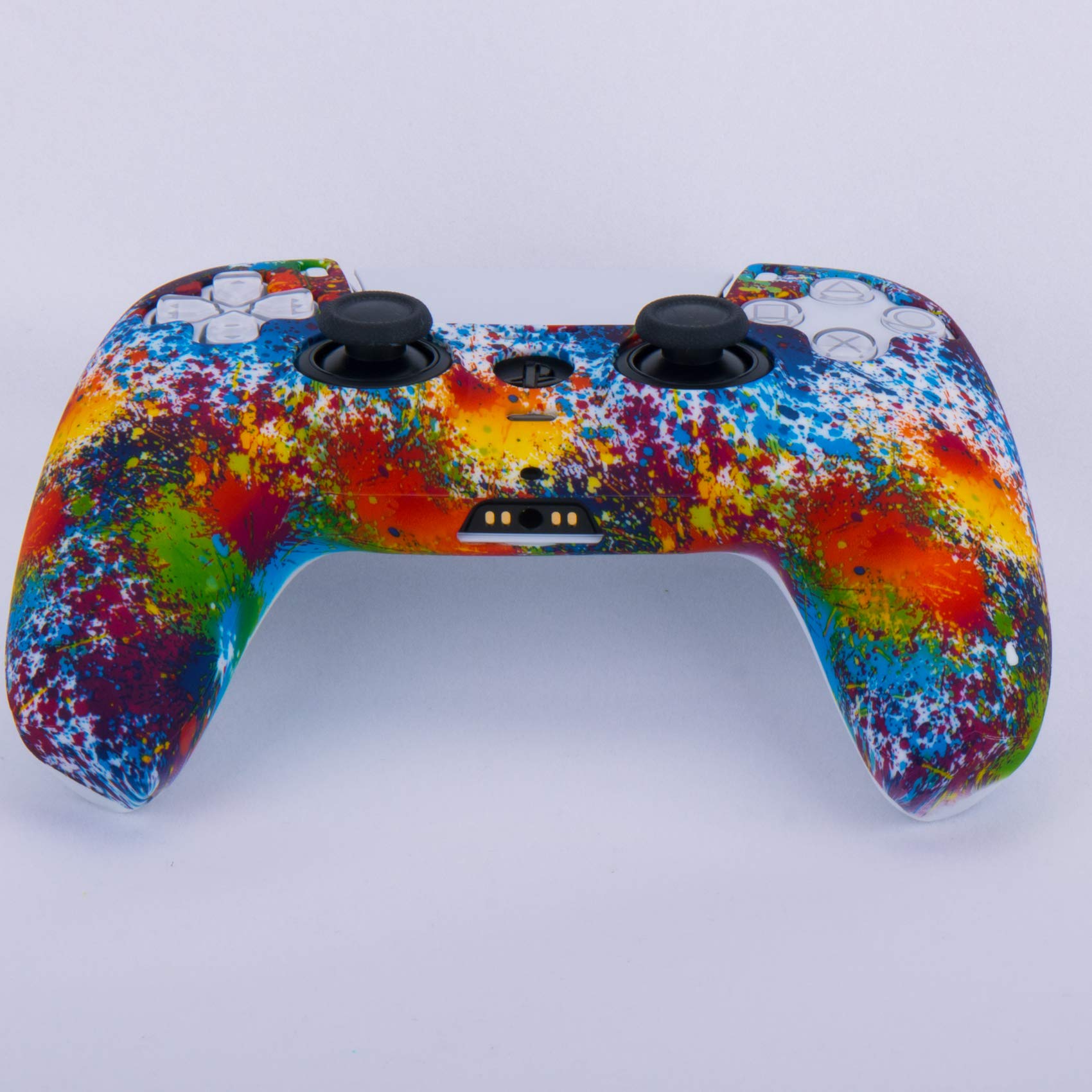 9CDeer 1 Piece of Silicone Transfer Print Protective Thick Cover Skin + 6 Thumb Grips for Playstation 5 / PS5 Controller PaintS