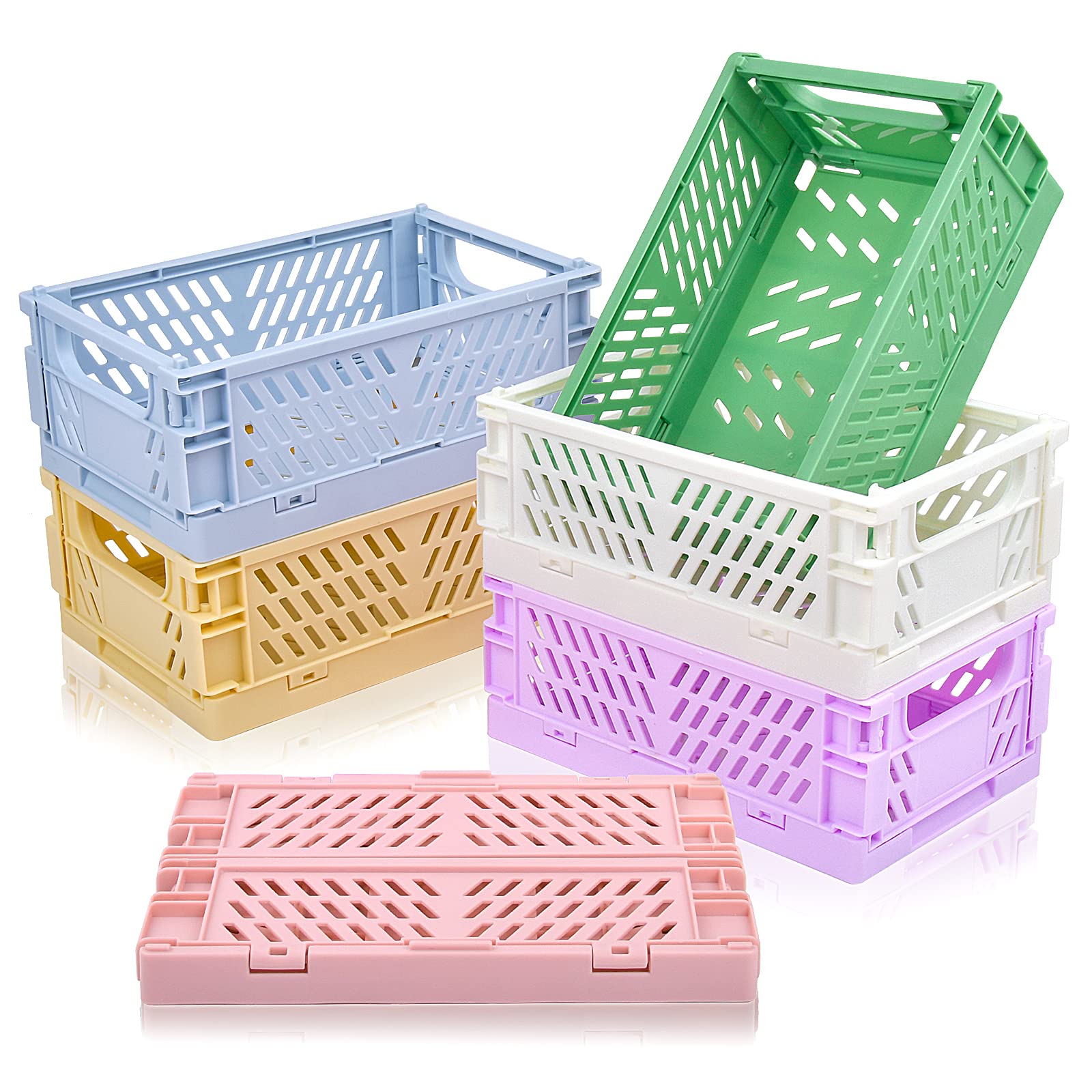 6-Pack Mini Plastic Storage Basket for Shelves Organizing, Small Basket Folding Plastic Crate Compact Storage Bin Organization for Classroom Home Kitchen Office,Christmas/New Year's/Thanksgiving Gifts