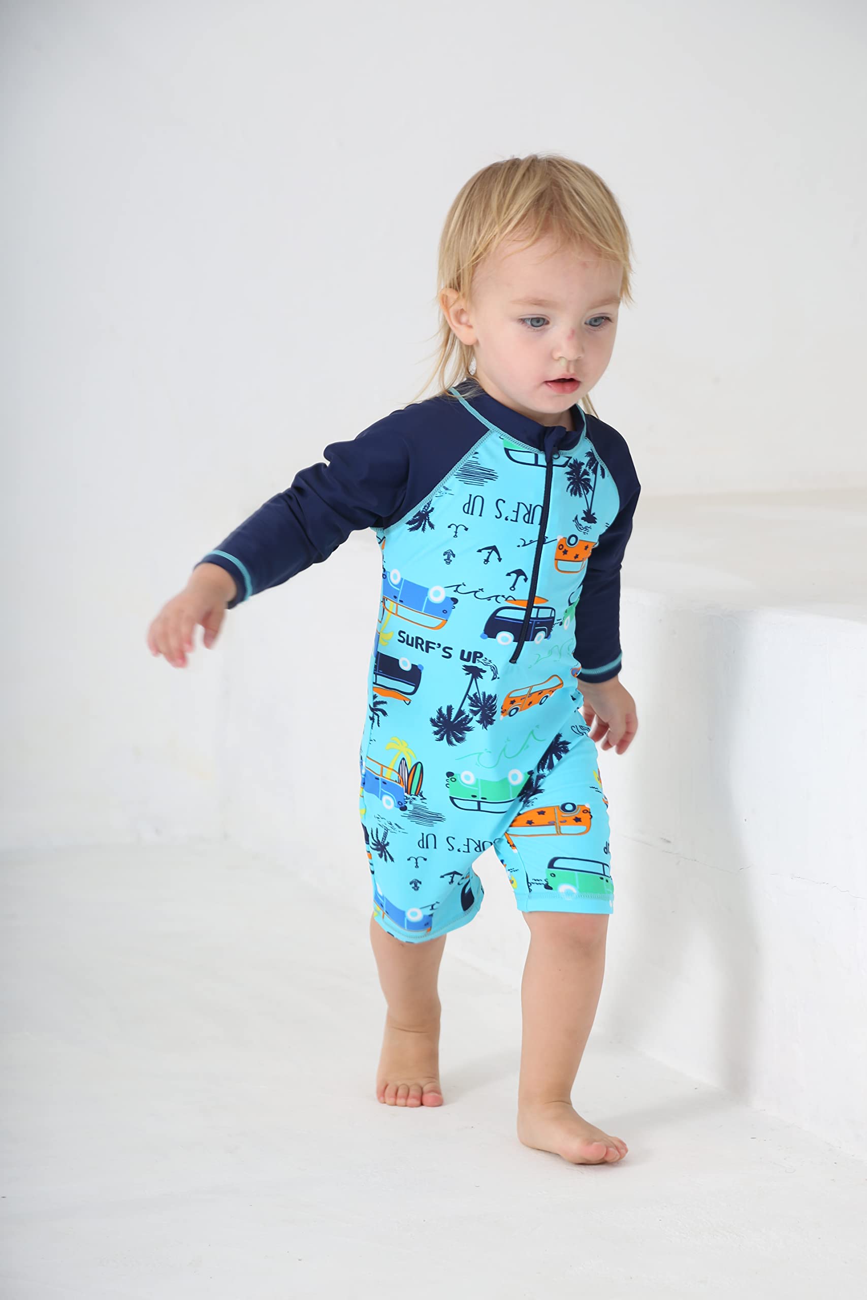 HUAANIUE Baby/Toddler Boy One-Piece Swimsuit UPF 50+ Long Sleeve Swimwear