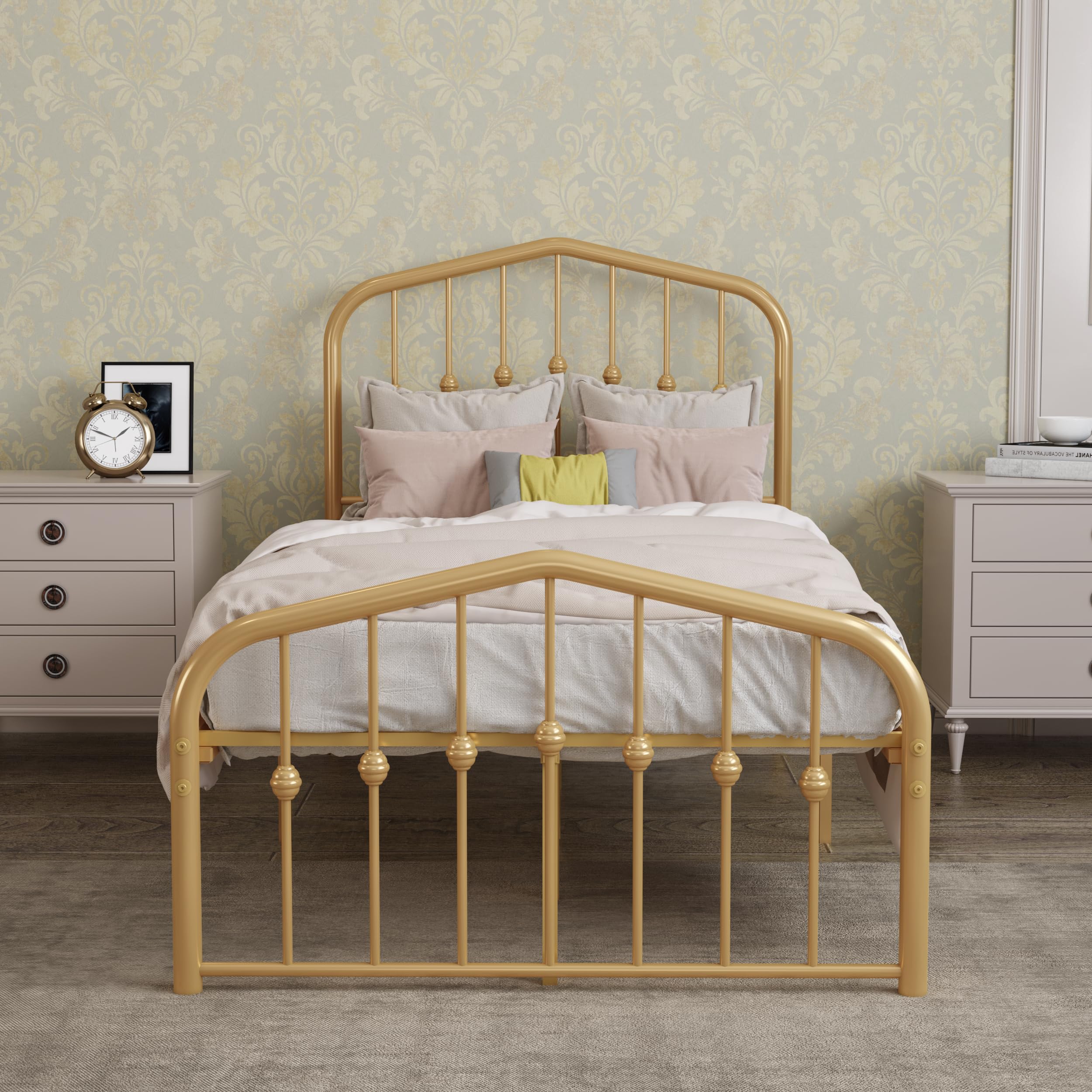 alazyhome Twin XL Size Metal Platform Bed Frame with Headboard Footboard No Box Spring Required Black