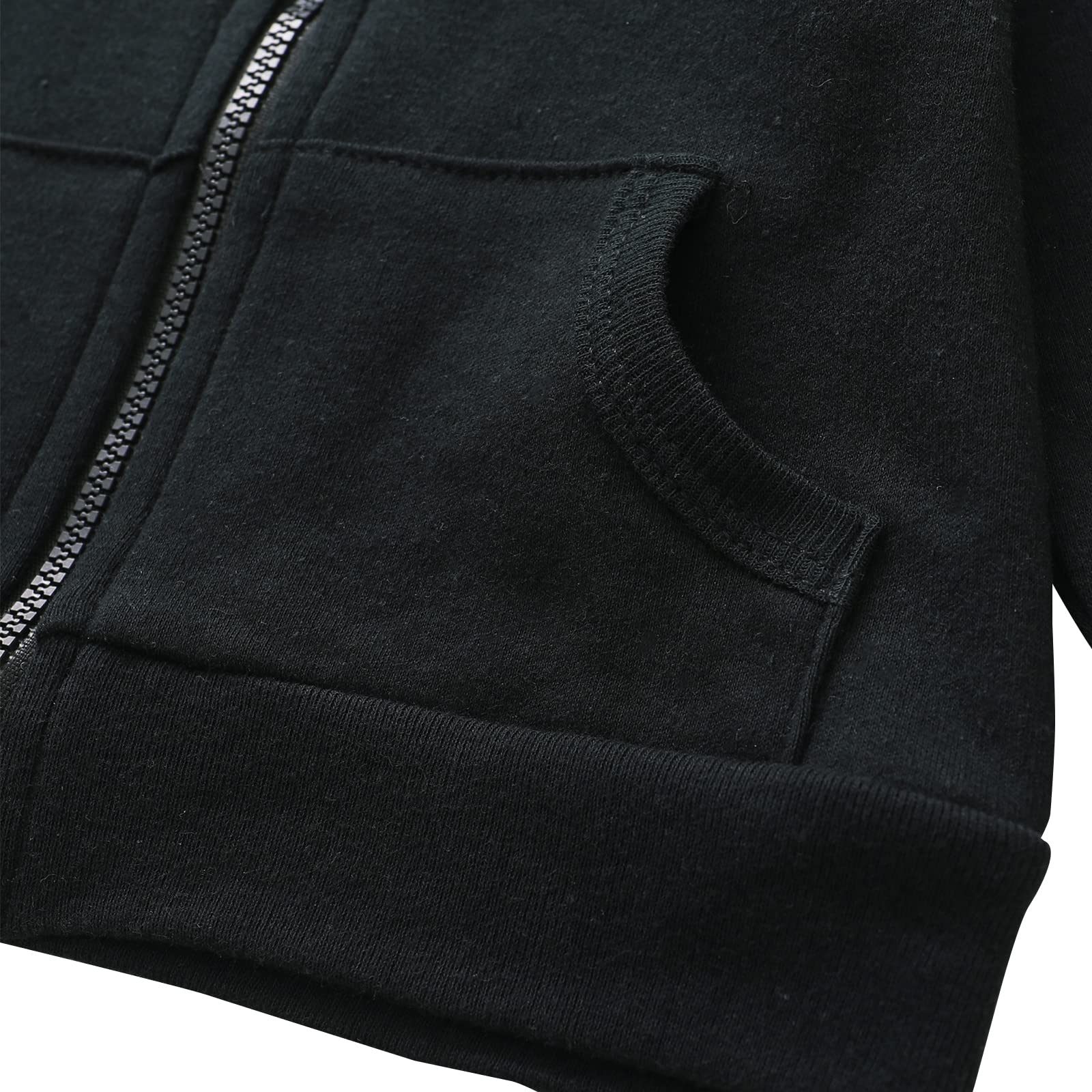 ROMPERINBOX Unisex Solid Baby Sweatshirts Hoodies, Lightweight Full Zip-up Jackets Coat 0-24 Months (Black, 3-6 Months)
