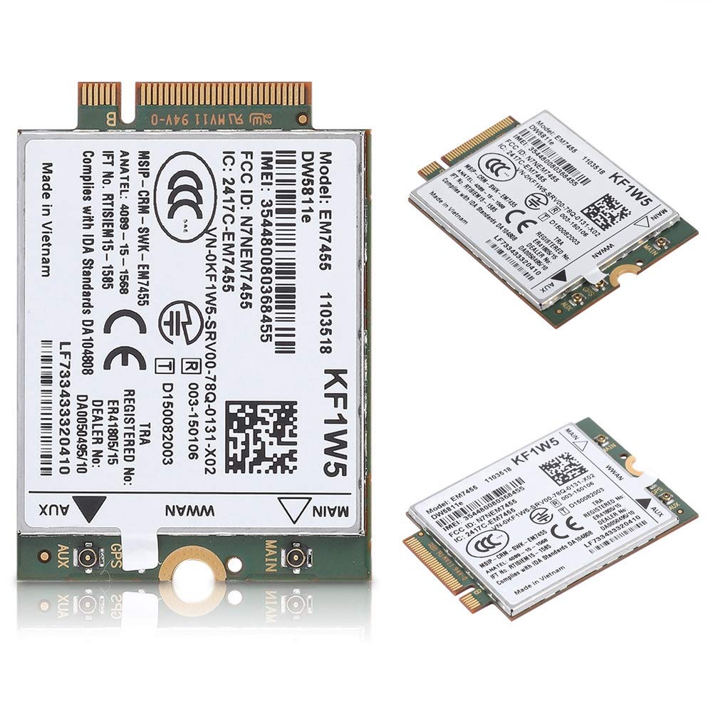 EM7455 Card, 4G LTE WWAN NGFF Module for Dell Latitude, 300 Mbps Download Speed, PCIe M.2 Form Factor