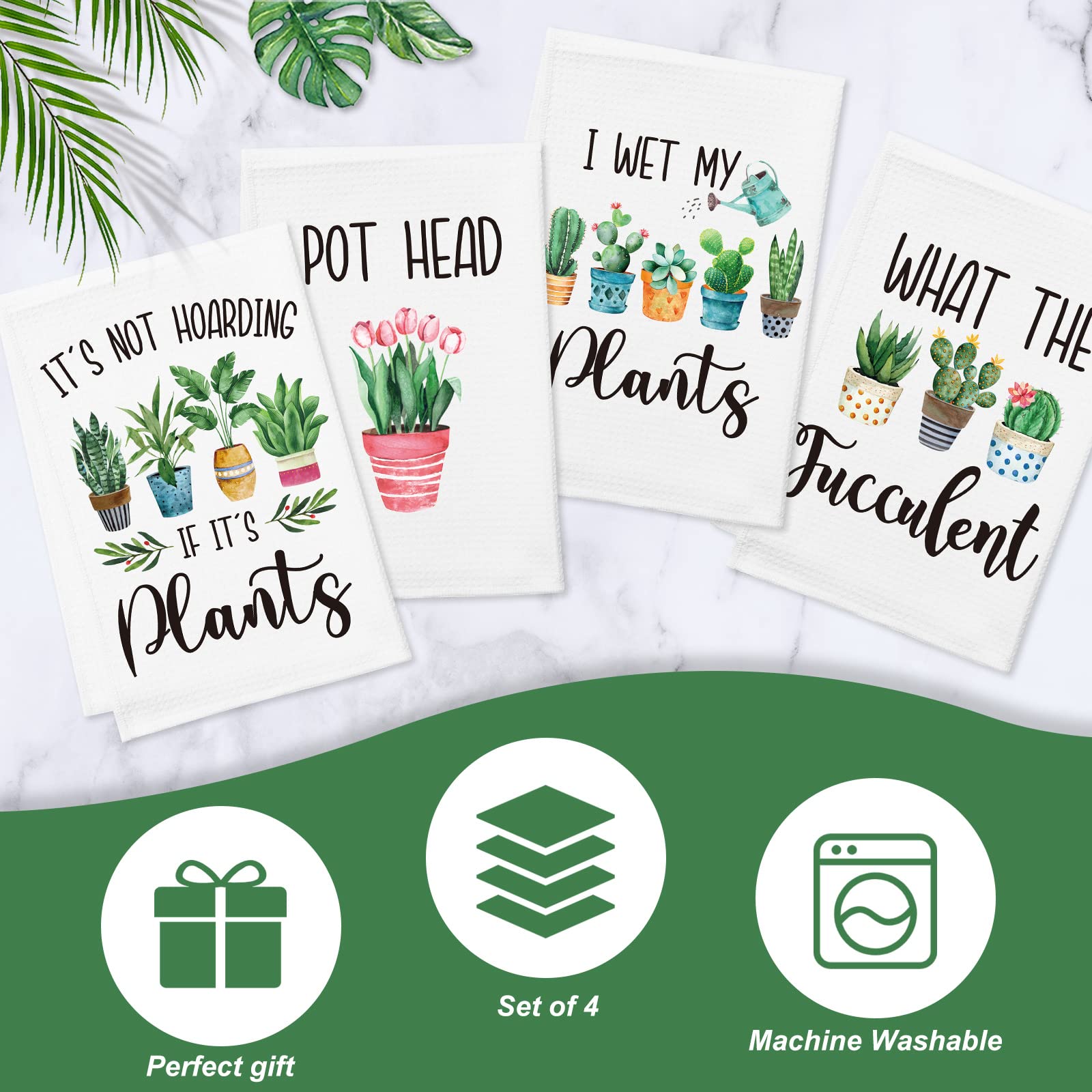 4 Pieces Funny Plant Kitchen Towels Saying Towels Hand Tea Towels Funny Decorative Plant Towel Fun Waffle Towel Gifts for Housewarming