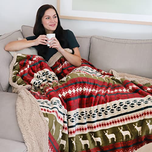 Catalonia Christmas Sherpa Throw Blanket, Xmas Theme Throws for Couch Bed, Plush Blanket | Super Soft, Warm, Fluffy, Comfy, 90x90 inches |