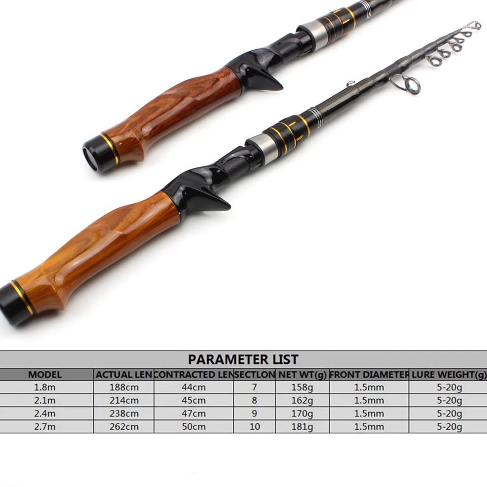 2.7m Lure Rod Casting Telescopic Fishing Rod Wooden Handle Portable High Carbon Carbon Trout Rod Pole Lure 5-20g ( Color : D , Size : 2.7 m )