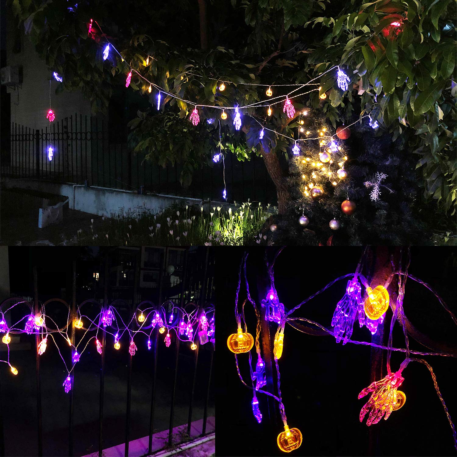 3Pcs Halloween Spooky Decorative String Lights, 9.8ft 54 LED Battery Operated Hand Ghost Pumpkin Party Light String Halloween Decorations for Lawn Porch Door Window Wall Home Garden Halloween Decor