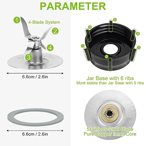 Blender Replacement Parts Compatible with Oster Blender Ice Blades ABS Plastics Base Stainless Steel Ice Blade and 2 Rubber O Ring Seal Gasket, Compatible with Oster Osterizer Blender Accessories