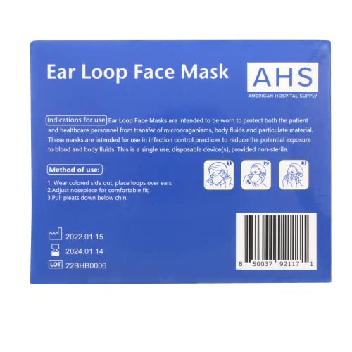 American Hospital Supply (AHS) Earloop Masks Disposable | Adult Face Covering | 3 Ply Disposable Face Mask (Box of 50)