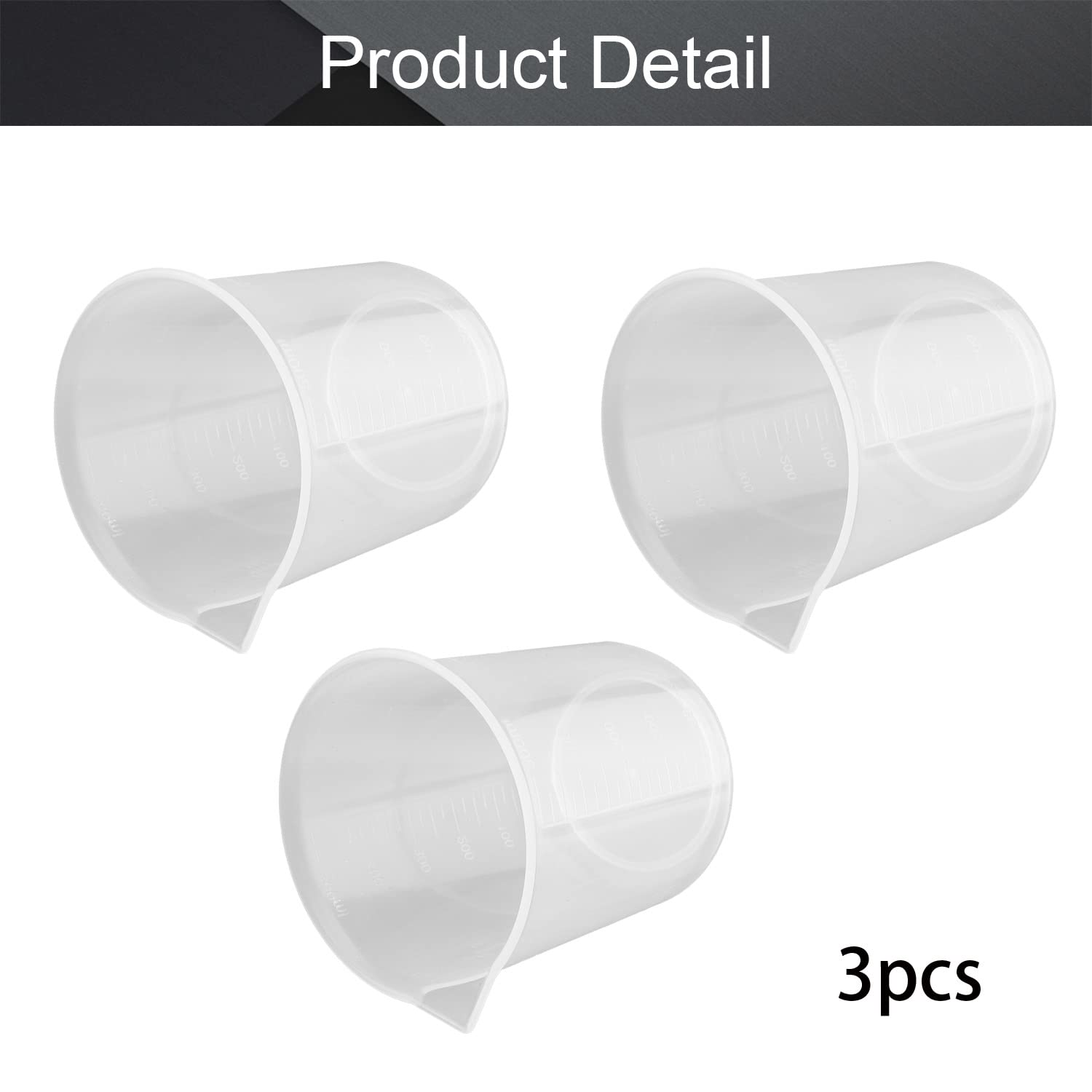 Othmro 3-Pack 500mL Laboratory Slide Spout Water Liquid Volume Measuring Beaker Clear
