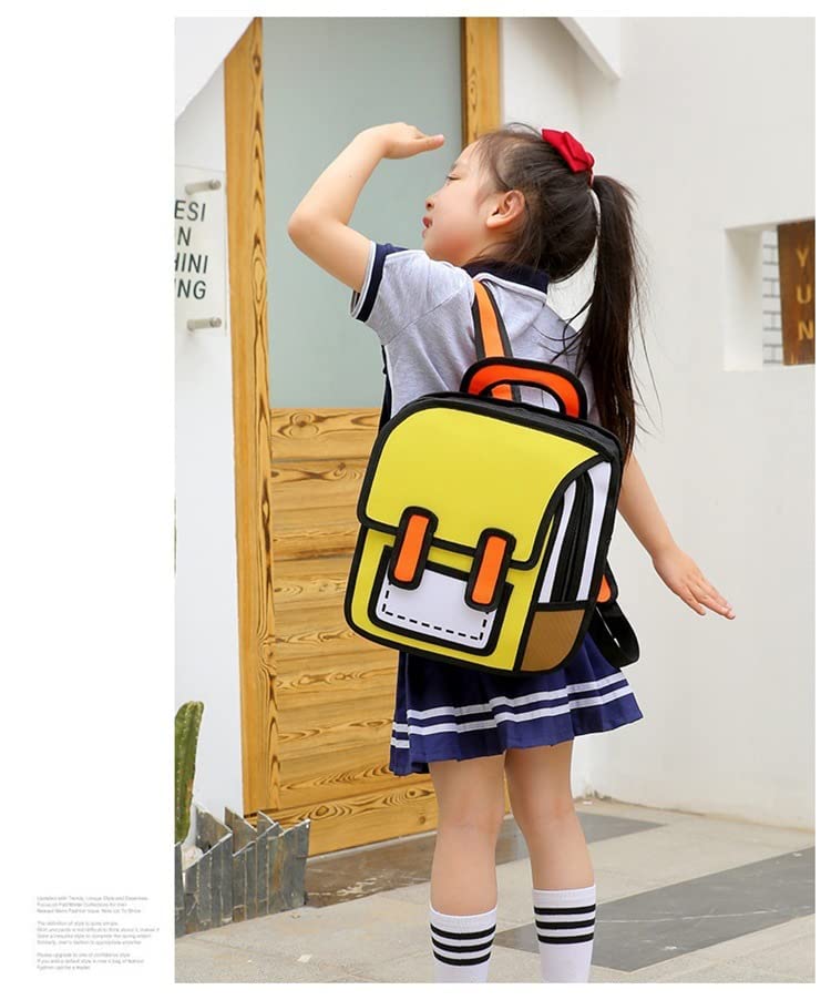 3D Jump Style Kawaii Backpack Sketch Cute Cartoon 2D Drawing from Comic Paper Anime Bookbag School Supplies Fun Daypack (Yellow)