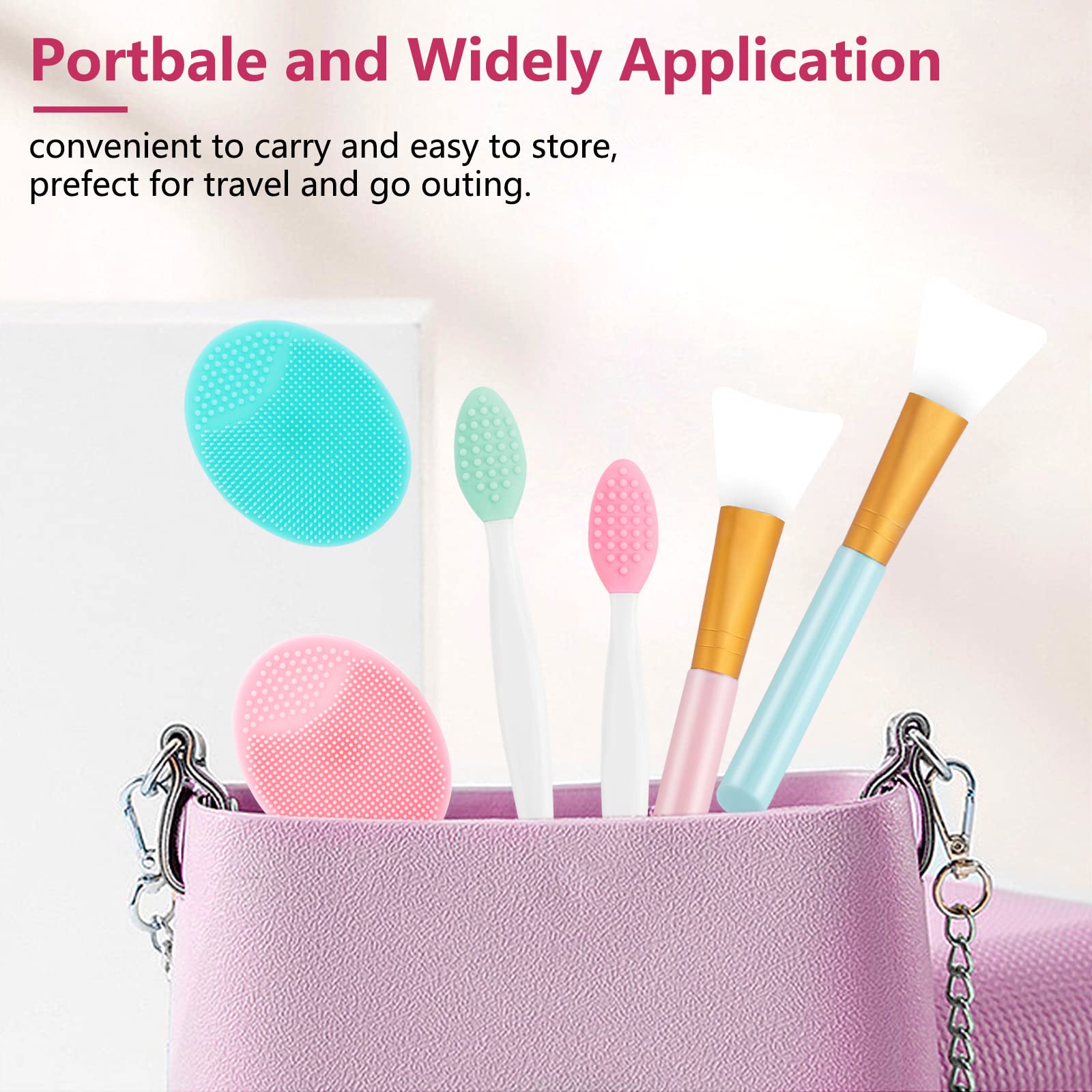 Silicone Face Scrubber, 2pcs Exfoliating Lip Brush, 2pcs Cleansing Brush,2pcs Face Mask Brush Exfoliator Blackhead Skin Care Tool