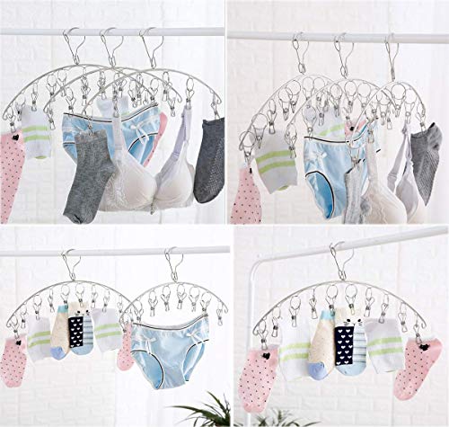 AmtBety 3 Pack Clothes Drying Rack with 12 Clips,Folding Stainless Steel Drying Hanger for Drying Socks,Drying Towels, Hat,Scarf,Diapers,Handkerchief,Bras, Baby Clothes,Lingerie,Socks,Gloves