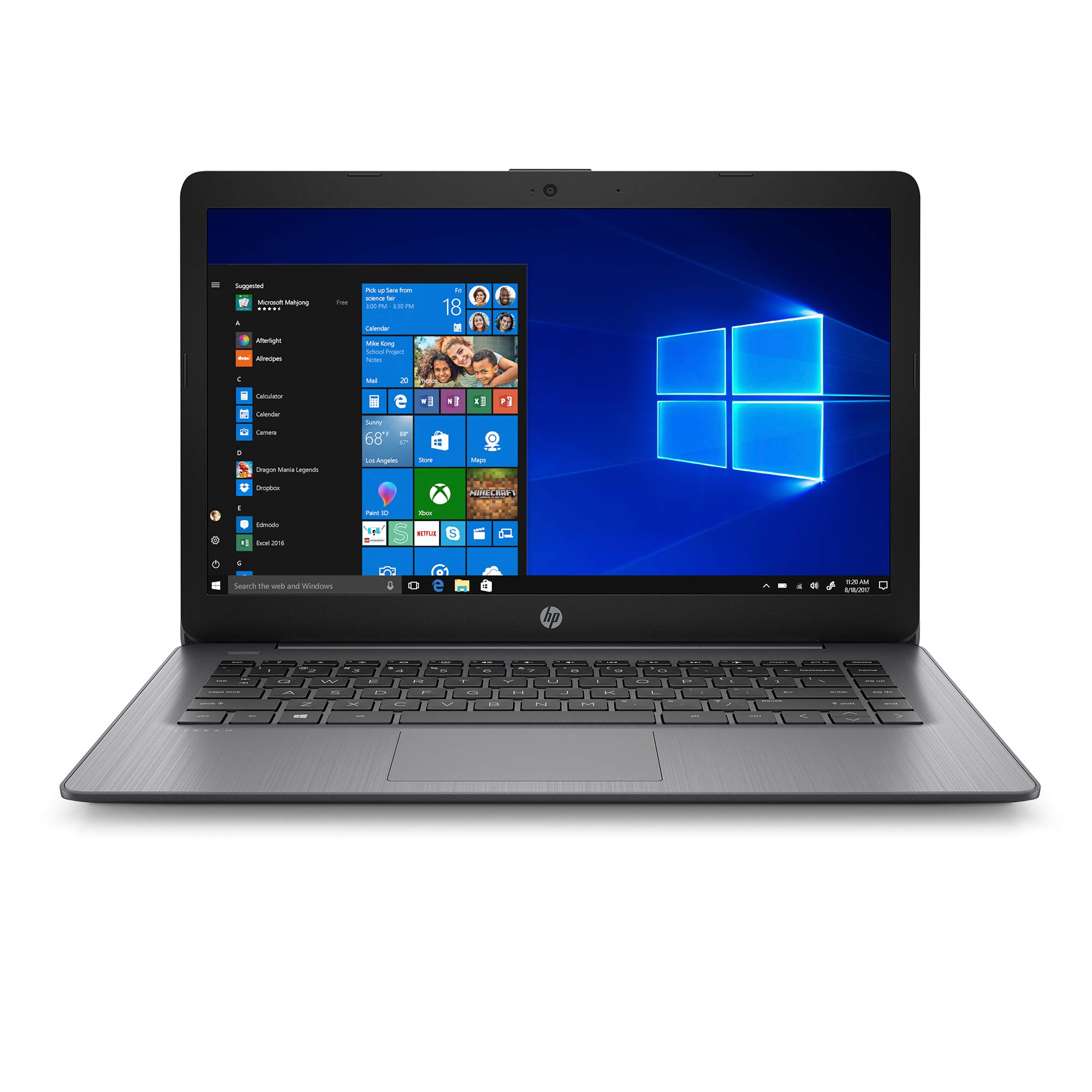 HP Stream 14" HD Laptop PC, Intel Celeron N4000 Processor, 4 GB RAM, 64 GB eMMC, HDMI, Webcam, WiFi, Windows 10 S, Brilliant Black